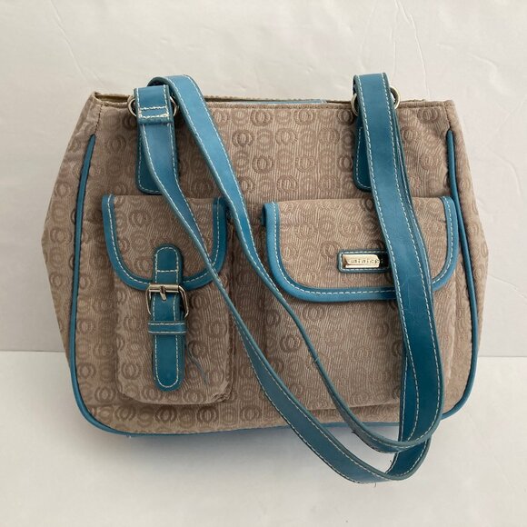 Minicci | Bags | Minicci Vintage 9s Tan Blue Nylon Handbag Toteshoulder ...